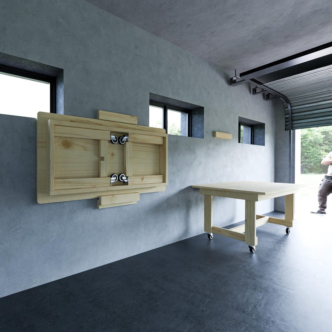Wall-mounted Folding Workbench on Wheels DIY Plans Digital Build Plans ...