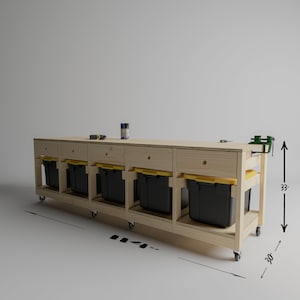 DIY Workbench for Garage Plan With Tote Storage 27 Gal - Digital Build ...