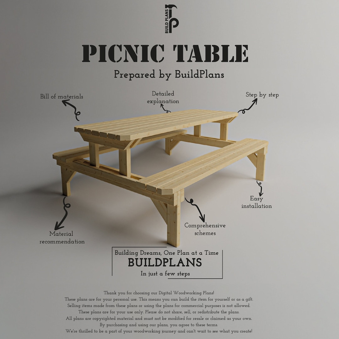 Picnic Table Build Plans: DIY Woodworking Furniture (digital PDF) - Etsy