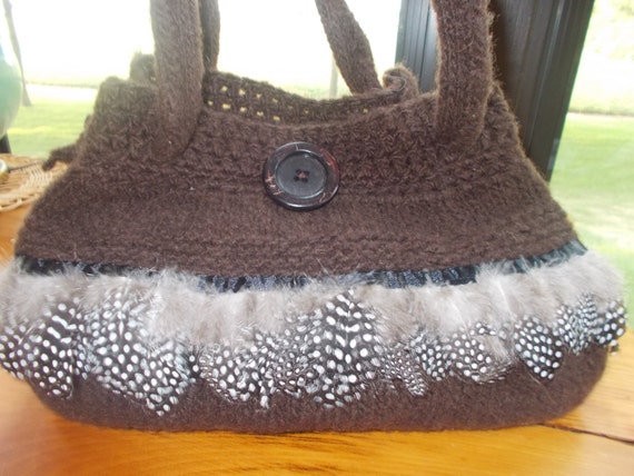 Items similar to Wool felted handmade purse with real feathers..lined ...