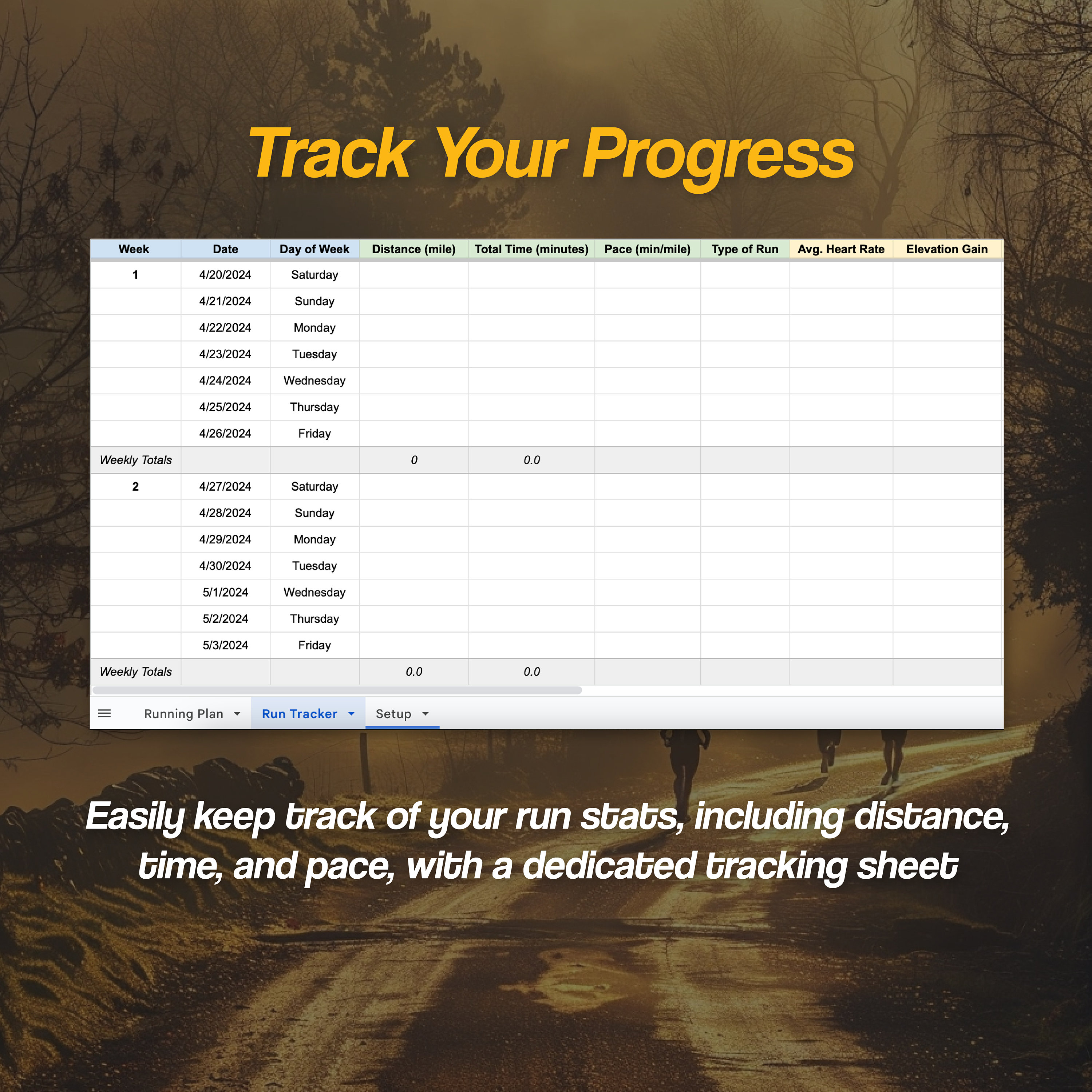 Dynamic Personalized 4-week Running Plan | Custom Mileage Google Sheets ...