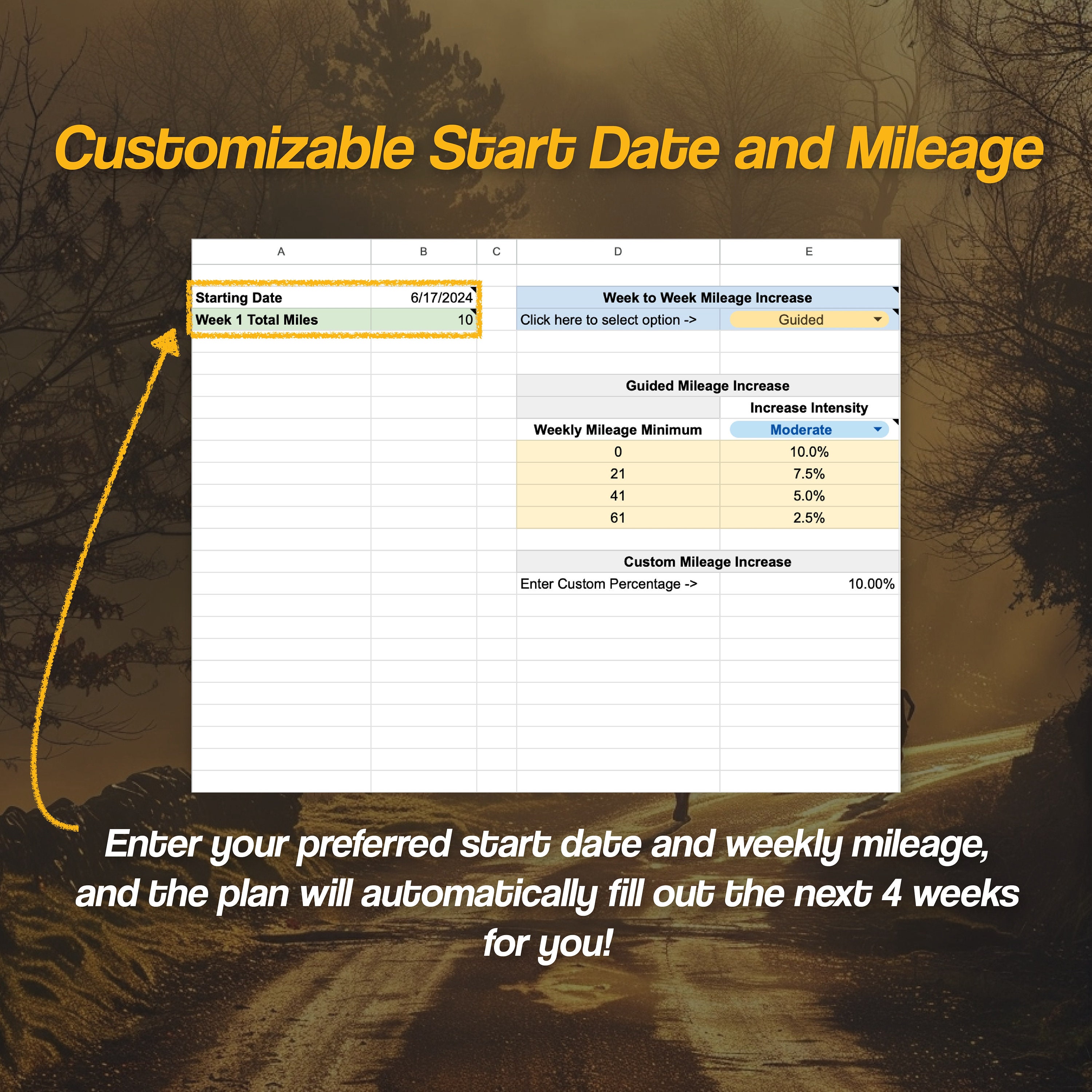 Dynamic Personalized 4-week Running Plan | Custom Mileage Google Sheets ...