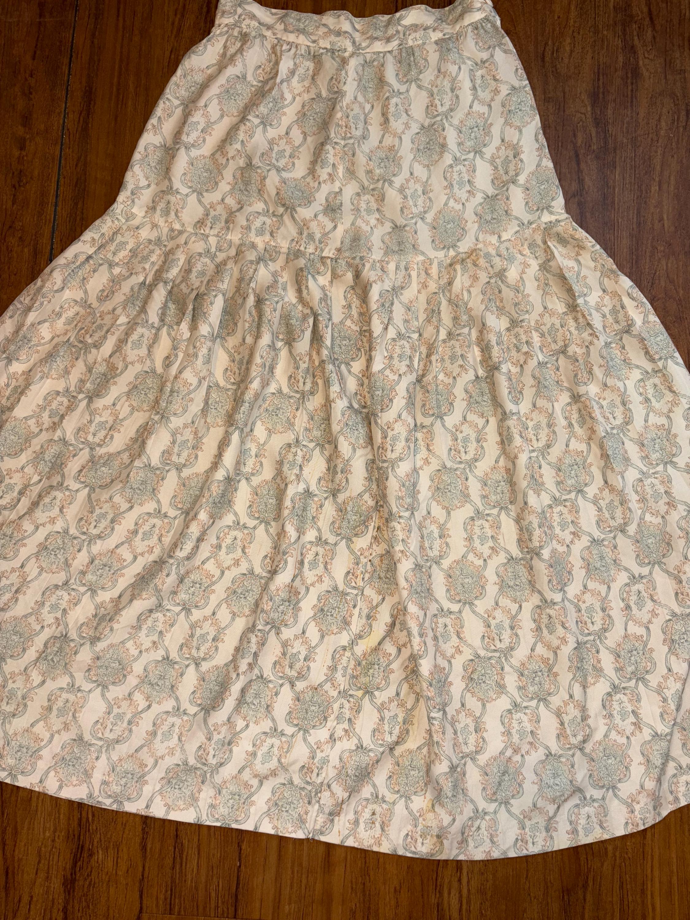 Vintage XS Long Light Yellow Floral Paisley Cottage Core Skirt Prop ...