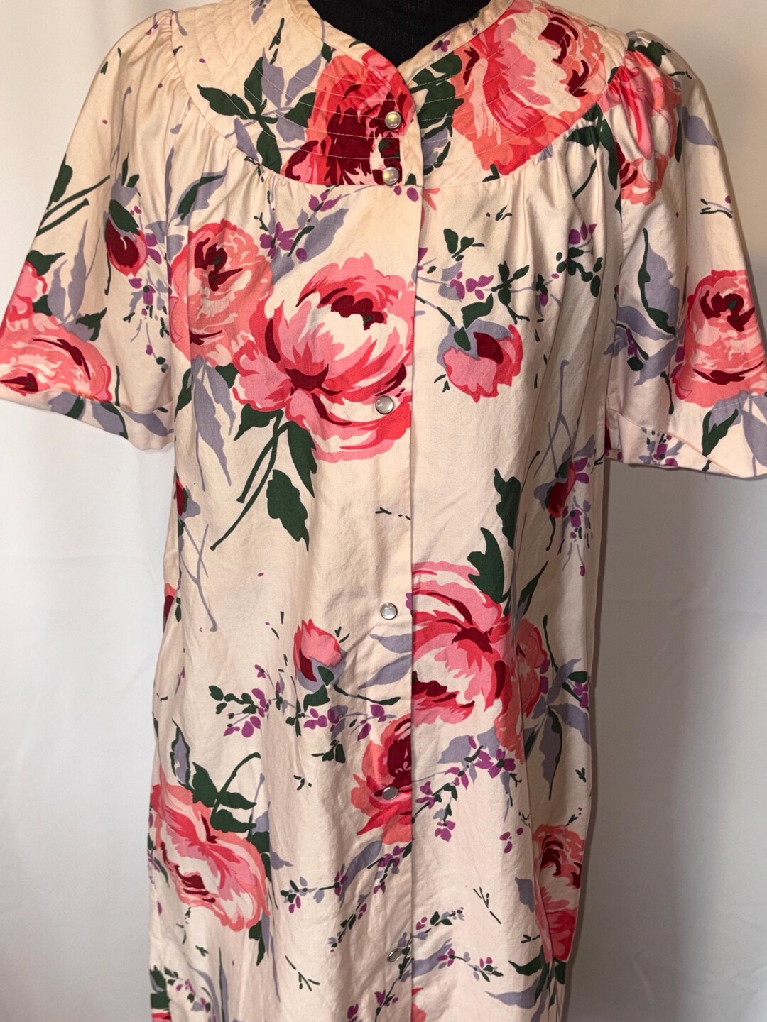 Rare Vintage Bright Floral House Coat With Button Snaps Size Small With ...