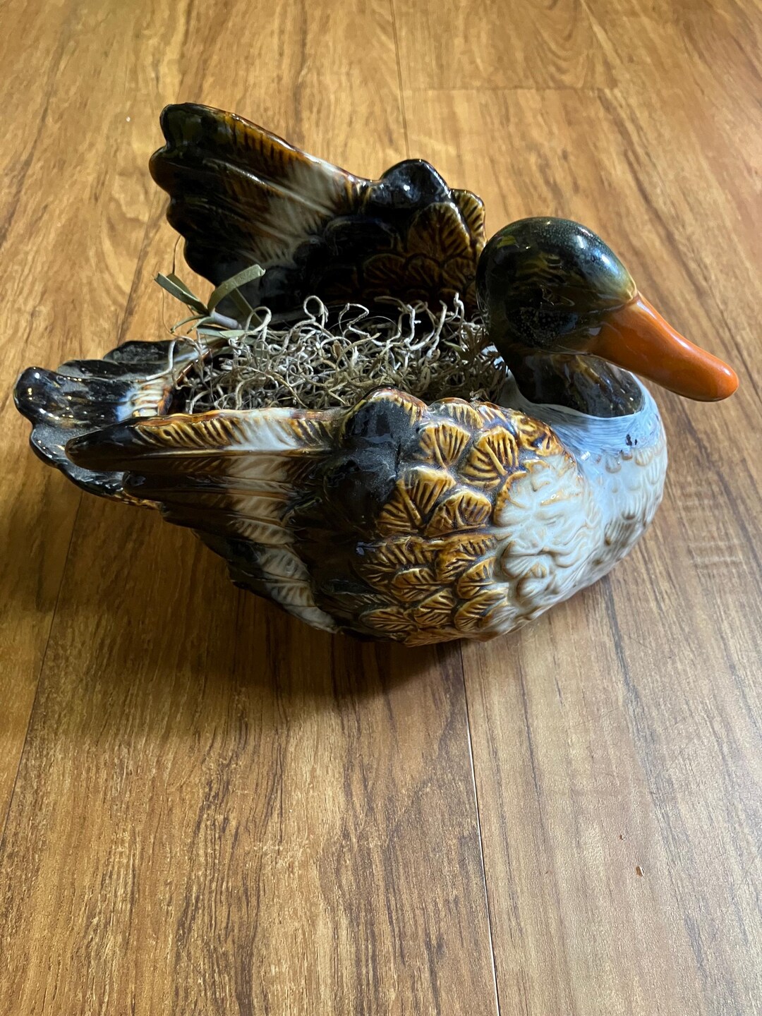 Vintage Glazed Mallard Duck Planter - Etsy