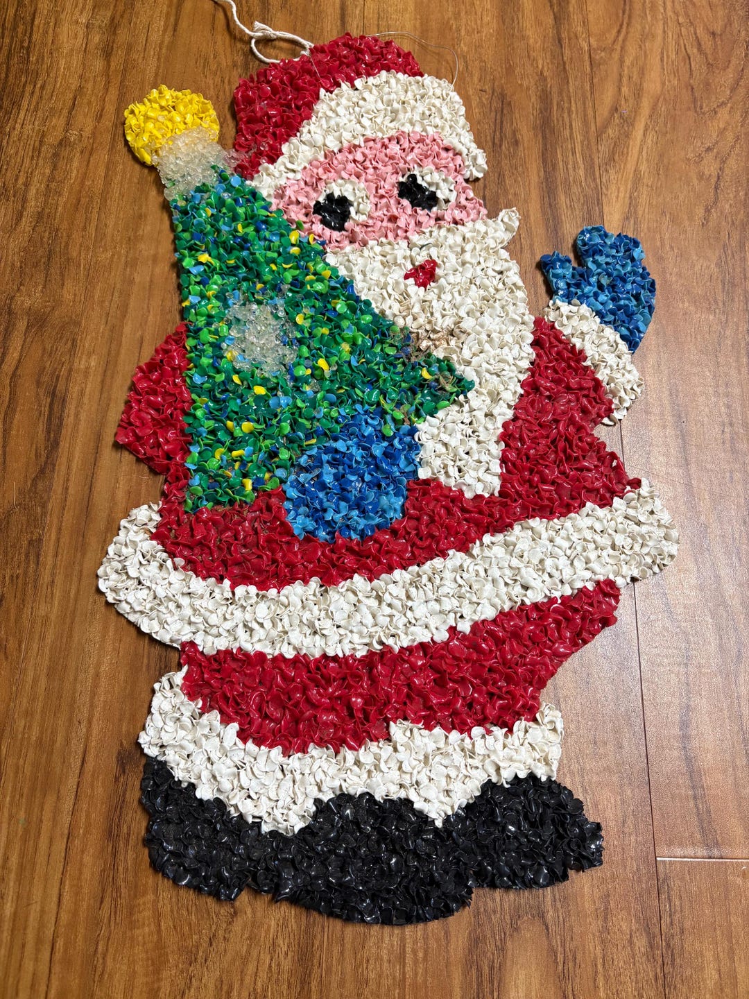 Rare Vintage Plastic Popcorn Santa Claus & Christmas Tree 21x19 Inch - Etsy