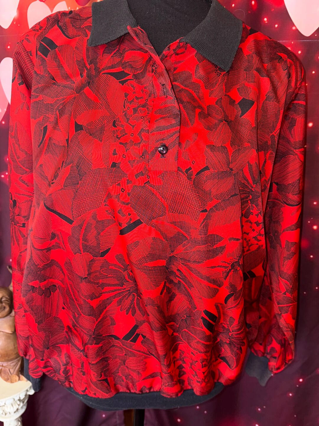 80s Large Red Black Blouse Vintage Windbreaker Cinched Waist - Etsy