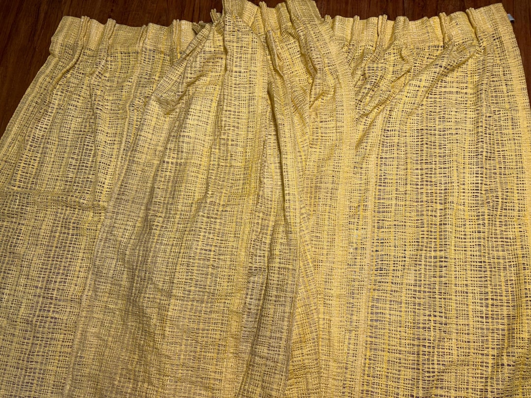 Rare Sears Vintage Yellow Curtains Open Weave . Fabric . Washable 4 ...
