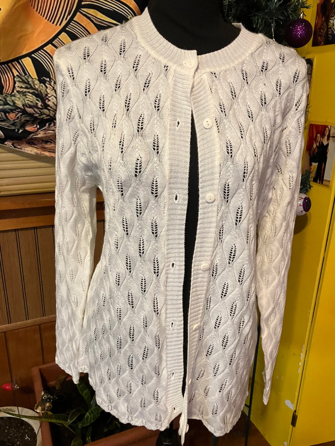 Vintage, Medium, White Lightweight Button-down Cardigan Sweater - Etsy