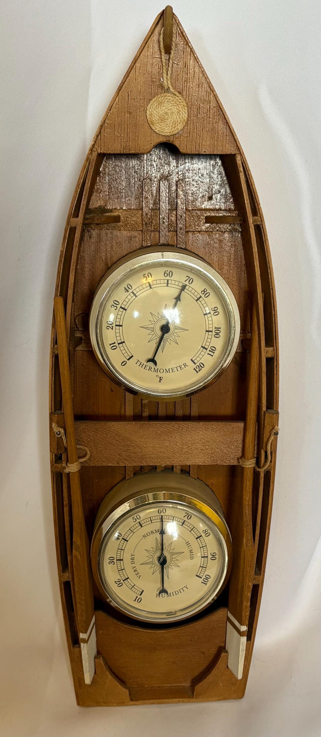 Vintage Wooden Canoe Row Boat Thermometer & Humidity Weather Wall Decor ...