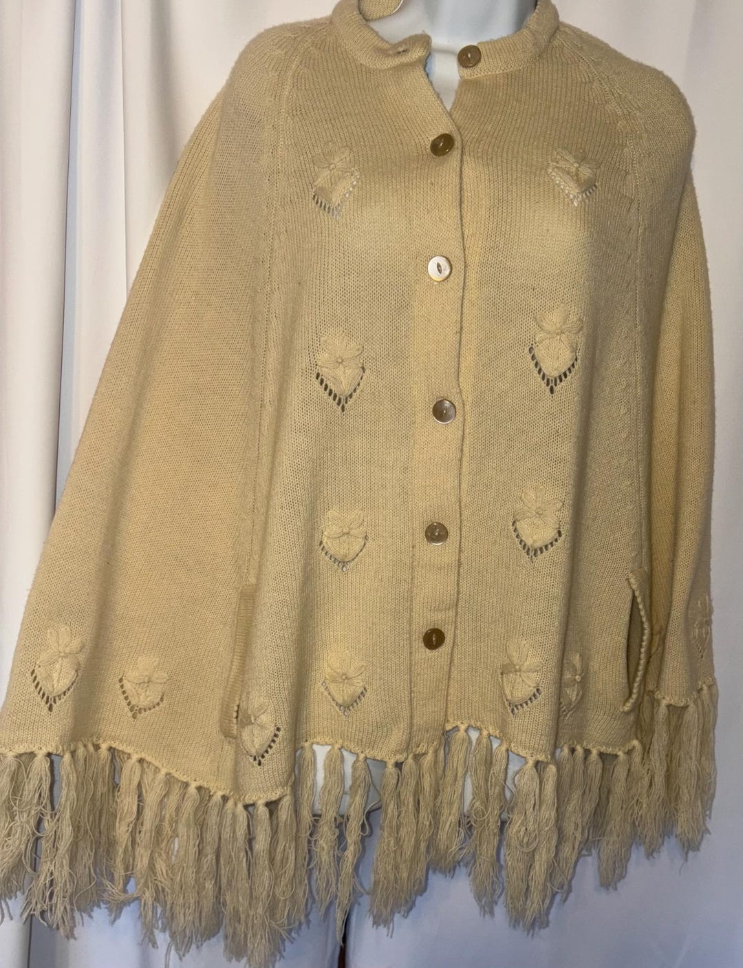 1979’s Off-white Poncho Sweater Button-down With Pockets. One Size Fits ...