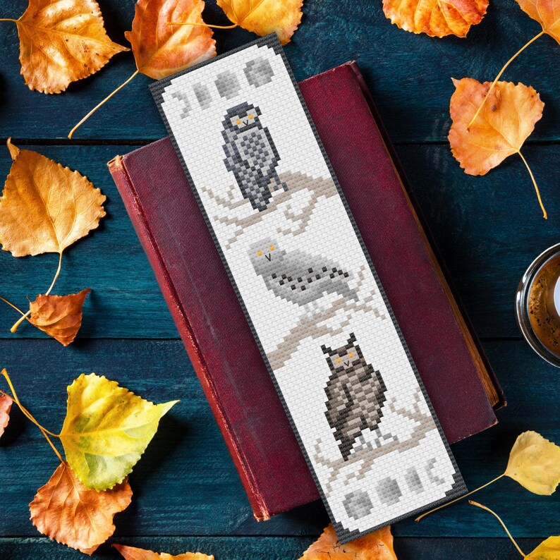 Owl Gathering Bookmark Cross Stitch Patterns: Moonlit Tree, Set of 2 ...