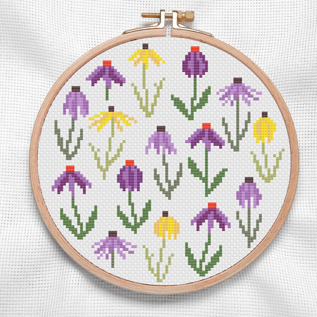 Mini Coneflowers Garden 6 Inch Cross Stitch Pattern - Modern Cross ...