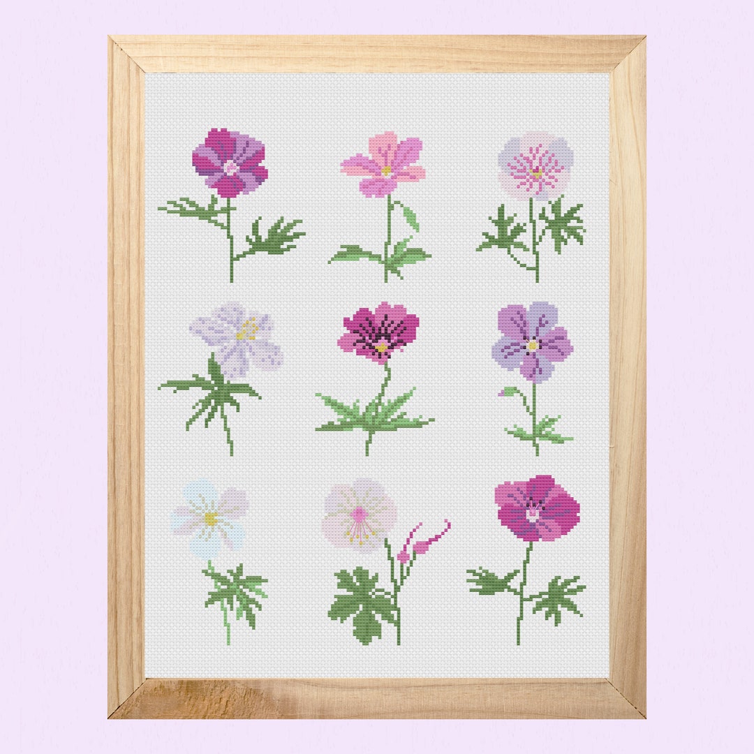 Perennial Geraniums Sampler Cross Stitch Pattern - Modern Cottagecore ...