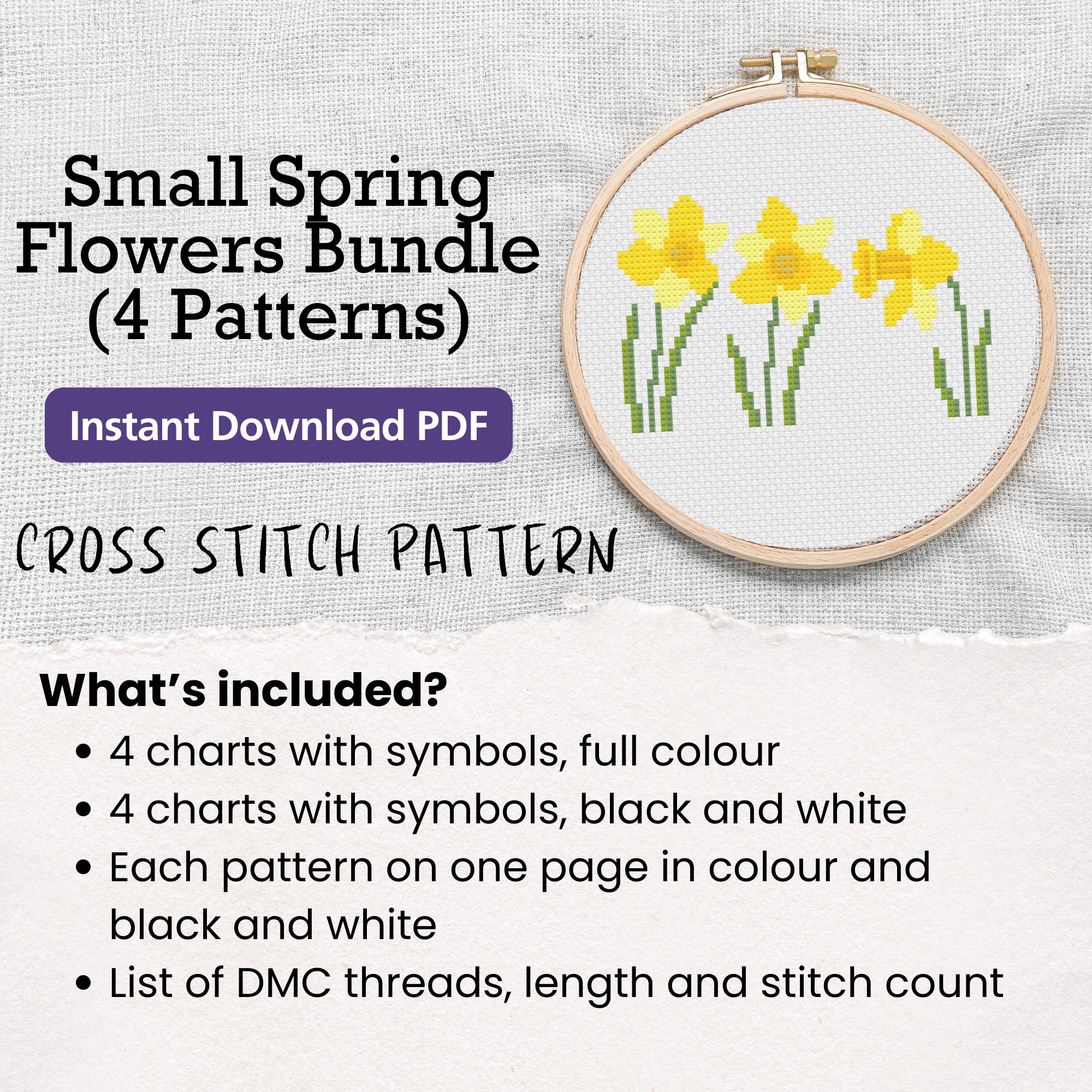 Small Spring Flowers Cross Stitch Pattern Bundle - Daffodils, Iris ...