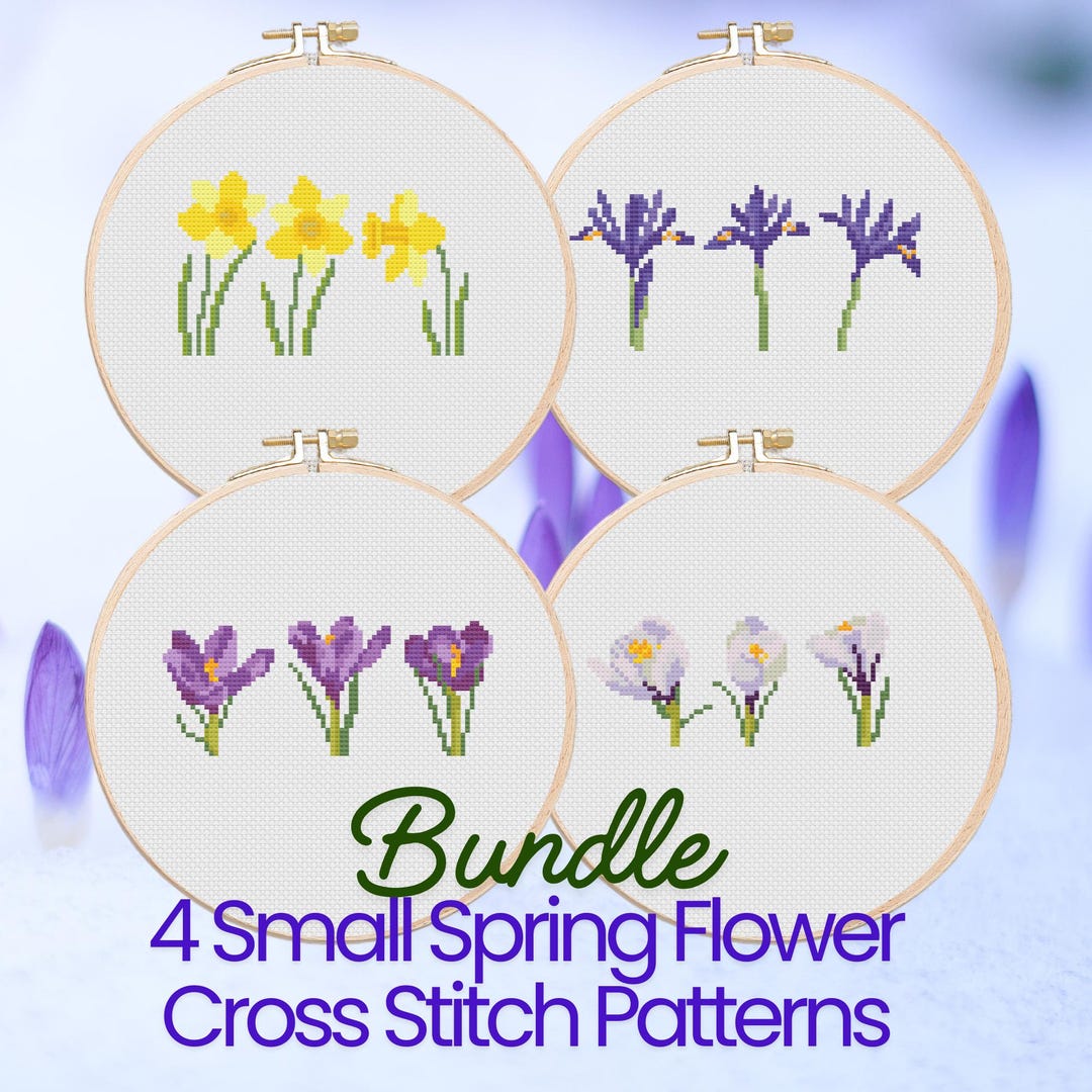 Small Spring Flowers Cross Stitch Pattern Bundle - Daffodils, Iris ...