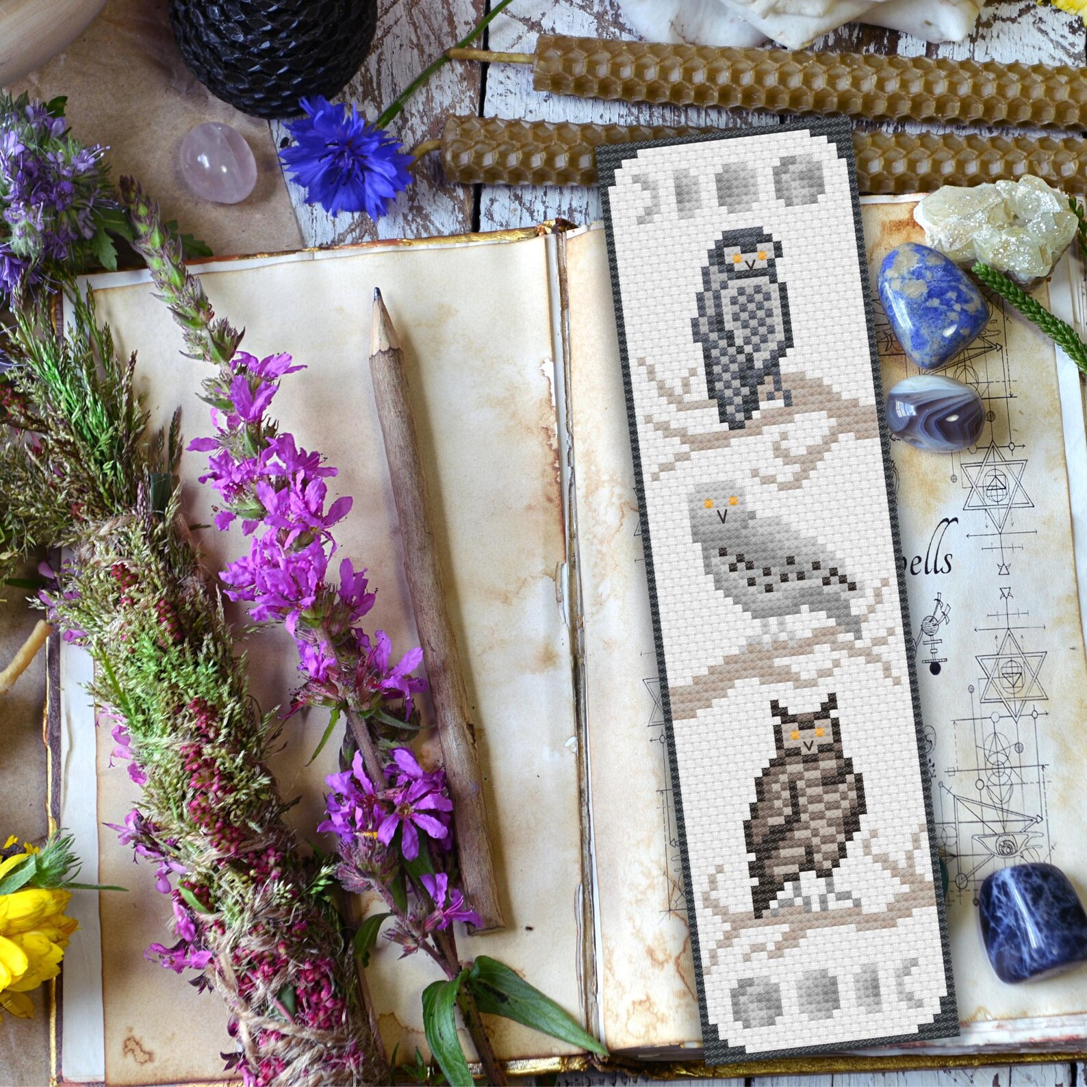 Owl Gathering Bookmark Cross Stitch Patterns: Moonlit Tree, Set of 2 ...