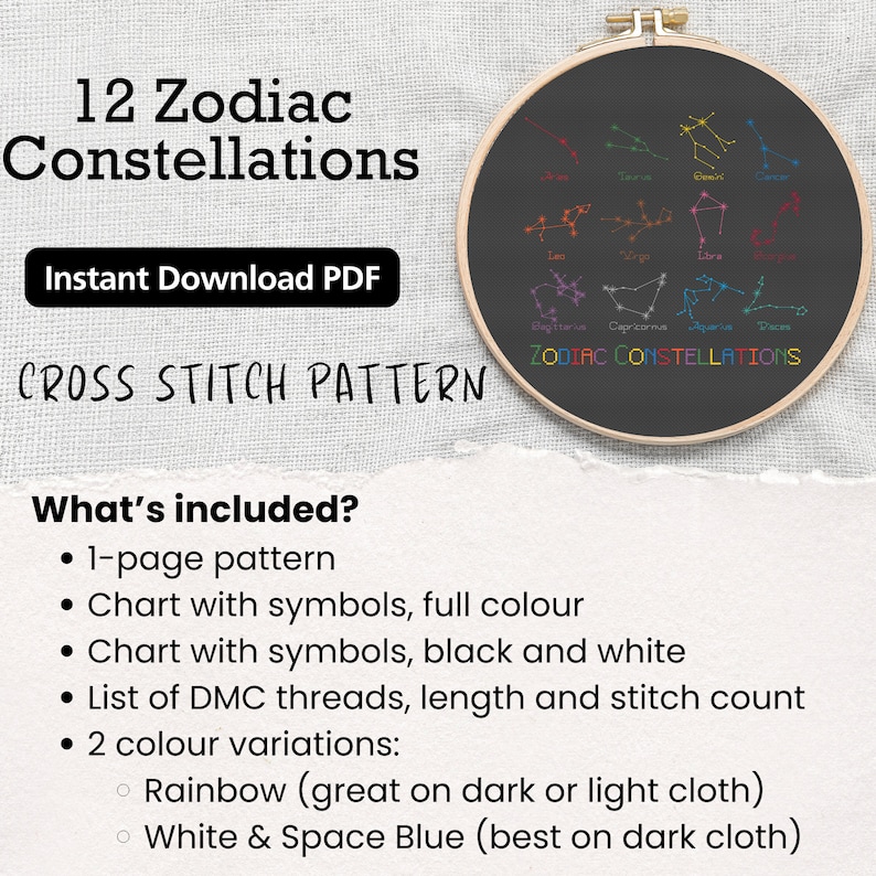 Zodiac Constellations Cross Stitch Pattern: Modern Astronomy (PDF ...