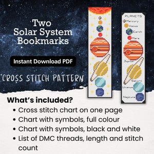 Solar System Bookmark Cross Stitch Patterns, Set of 2: Planets, Sun ...