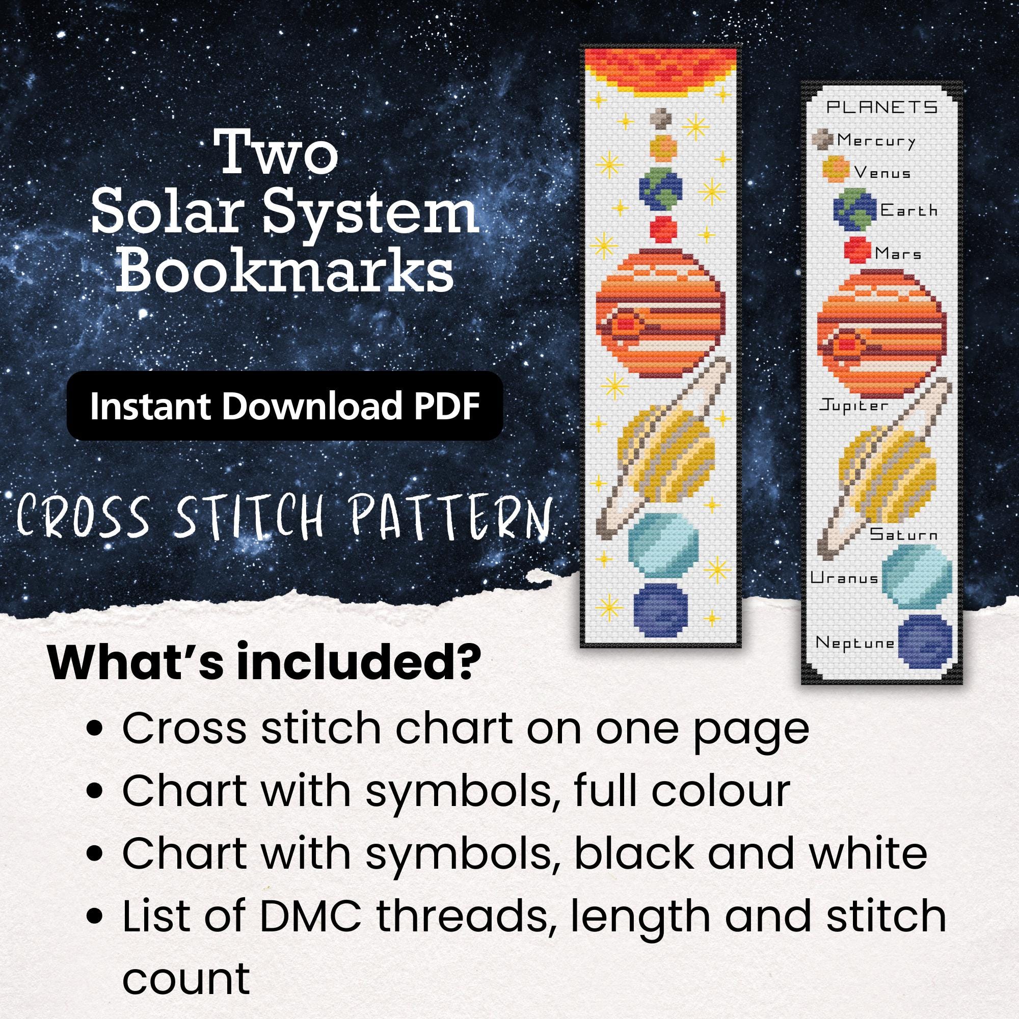 Solar System Bookmark Cross Stitch Patterns, Set of 2: Planets, Sun ...