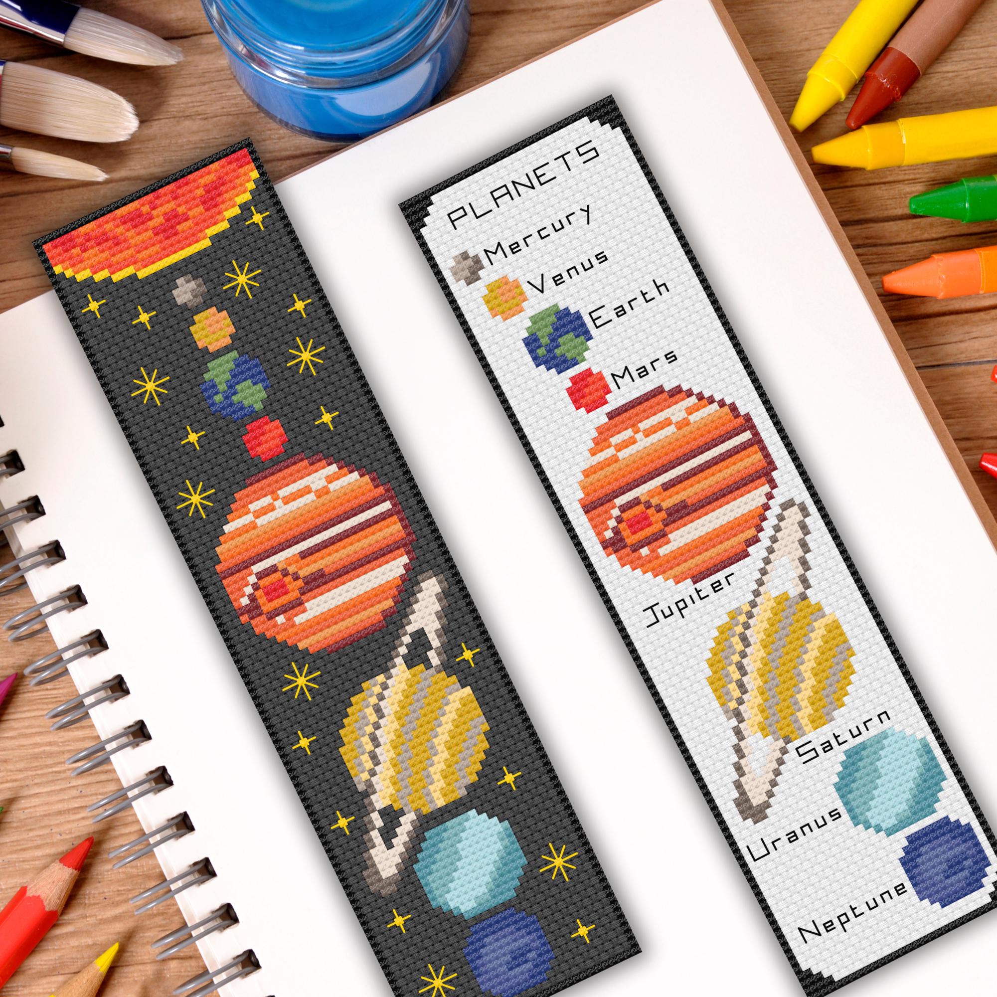 Solar System Bookmark Cross Stitch Patterns, Set of 2: Planets, Sun ...