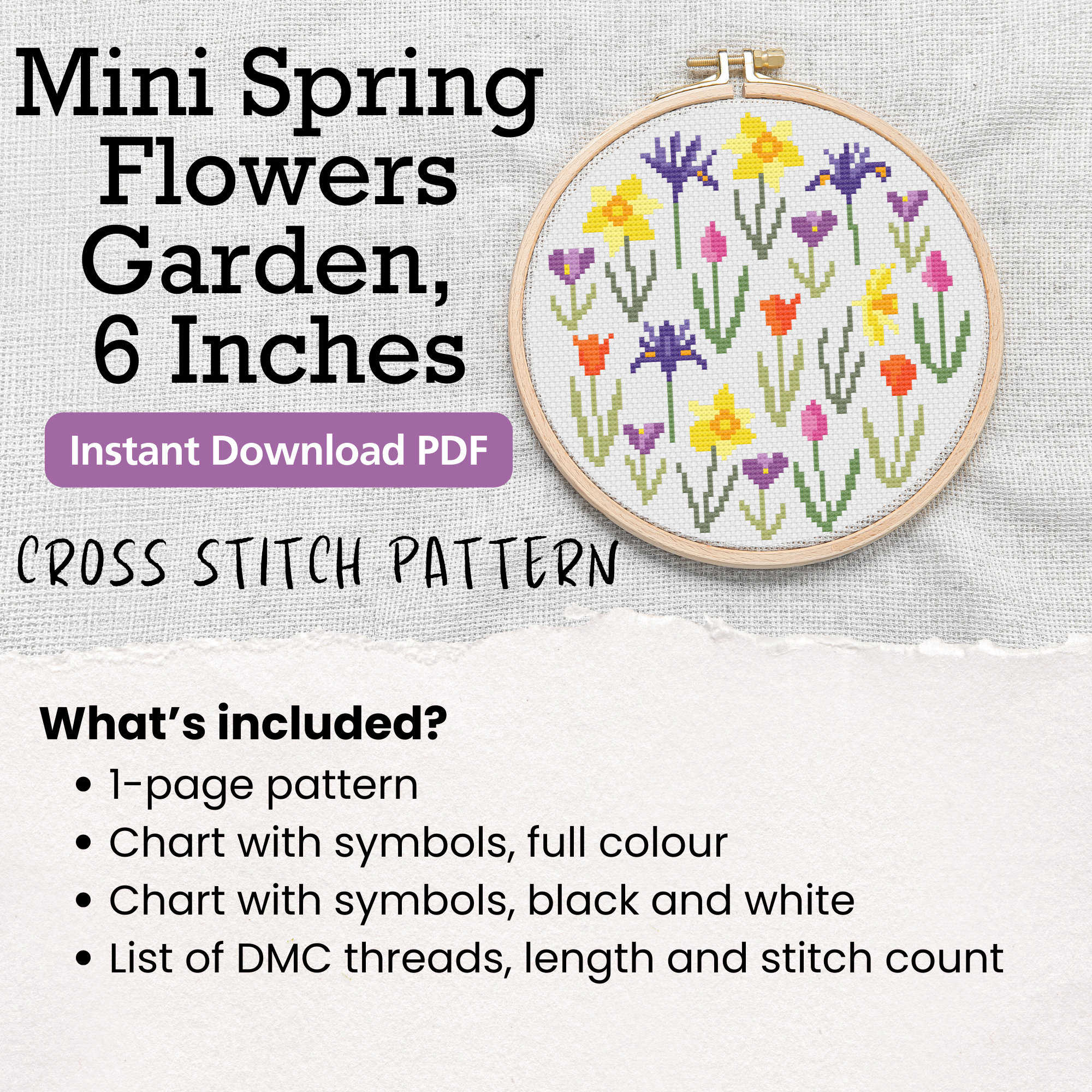 Mini Spring Flowers Garden 6 Inch Cross Stitch Pattern - Modern Cross ...