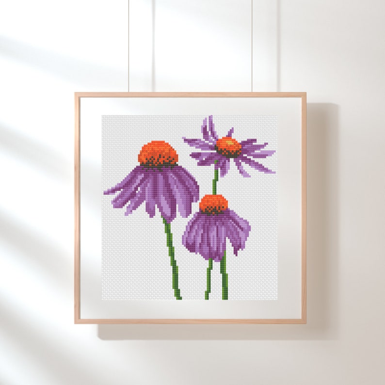 Purple Coneflowers Cross Stitch Pattern: Modern Floral Design (PDF ...