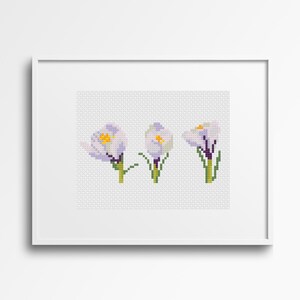 White Crocuses Cross Stitch Pattern - Modern Cross Stitch Pattern ...
