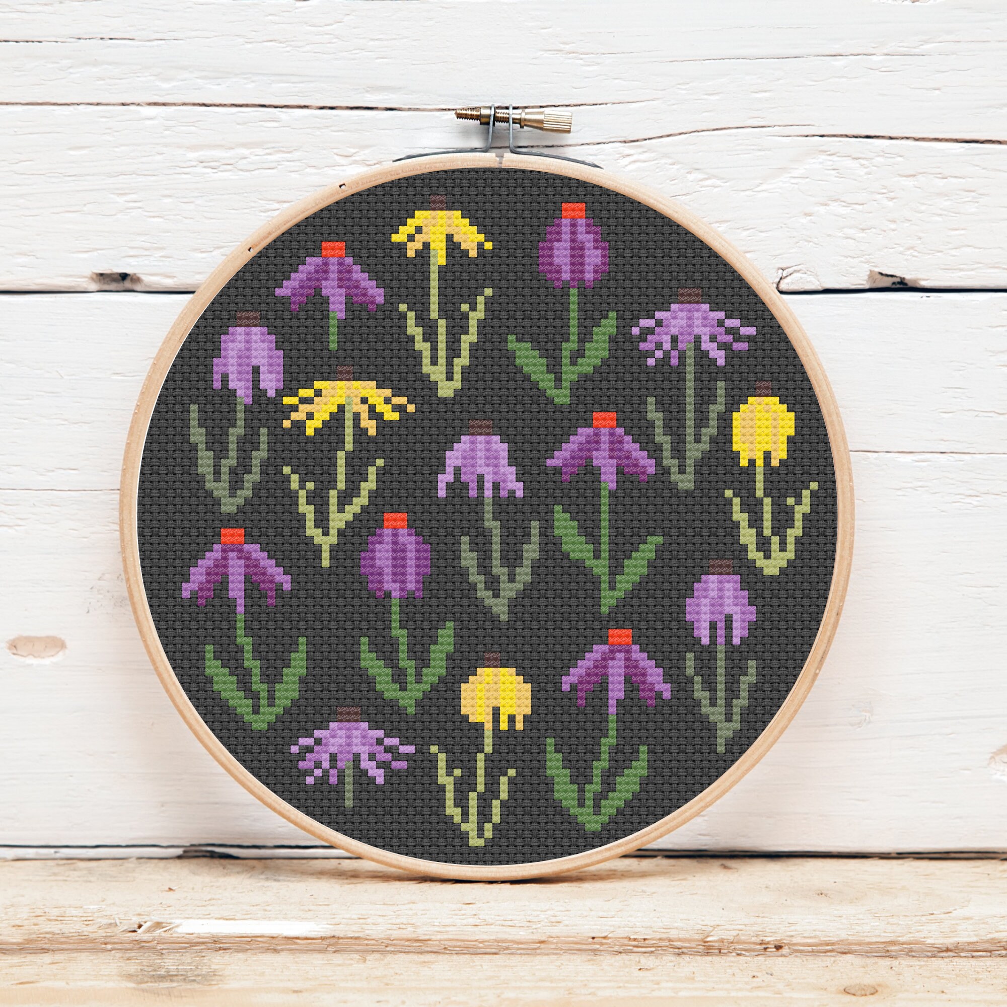 Mini Coneflowers Garden 6 Inch Cross Stitch Pattern - Modern Cross ...