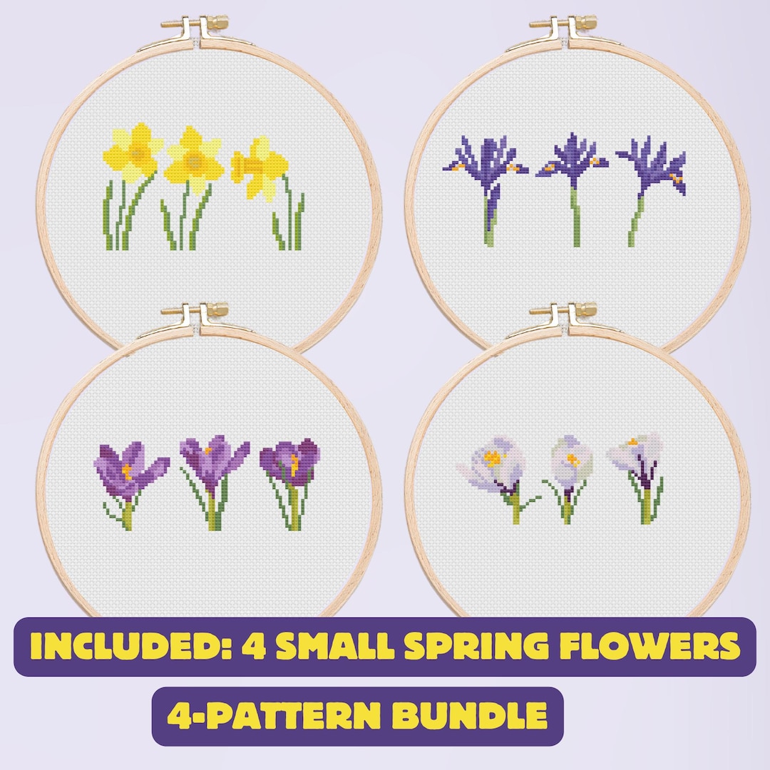 Small Spring Flowers Cross Stitch Pattern Bundle Daffodils, Iris ...