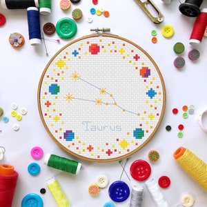 Taurus Constellation Cross Stitch Pattern - 4 Inch Modern Cross Stitch ...
