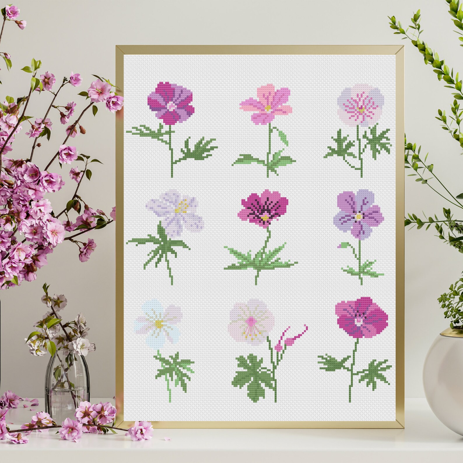 Geranium Sampler Cross Stitch Pattern: Cottagecore Floral (PDF Download ...