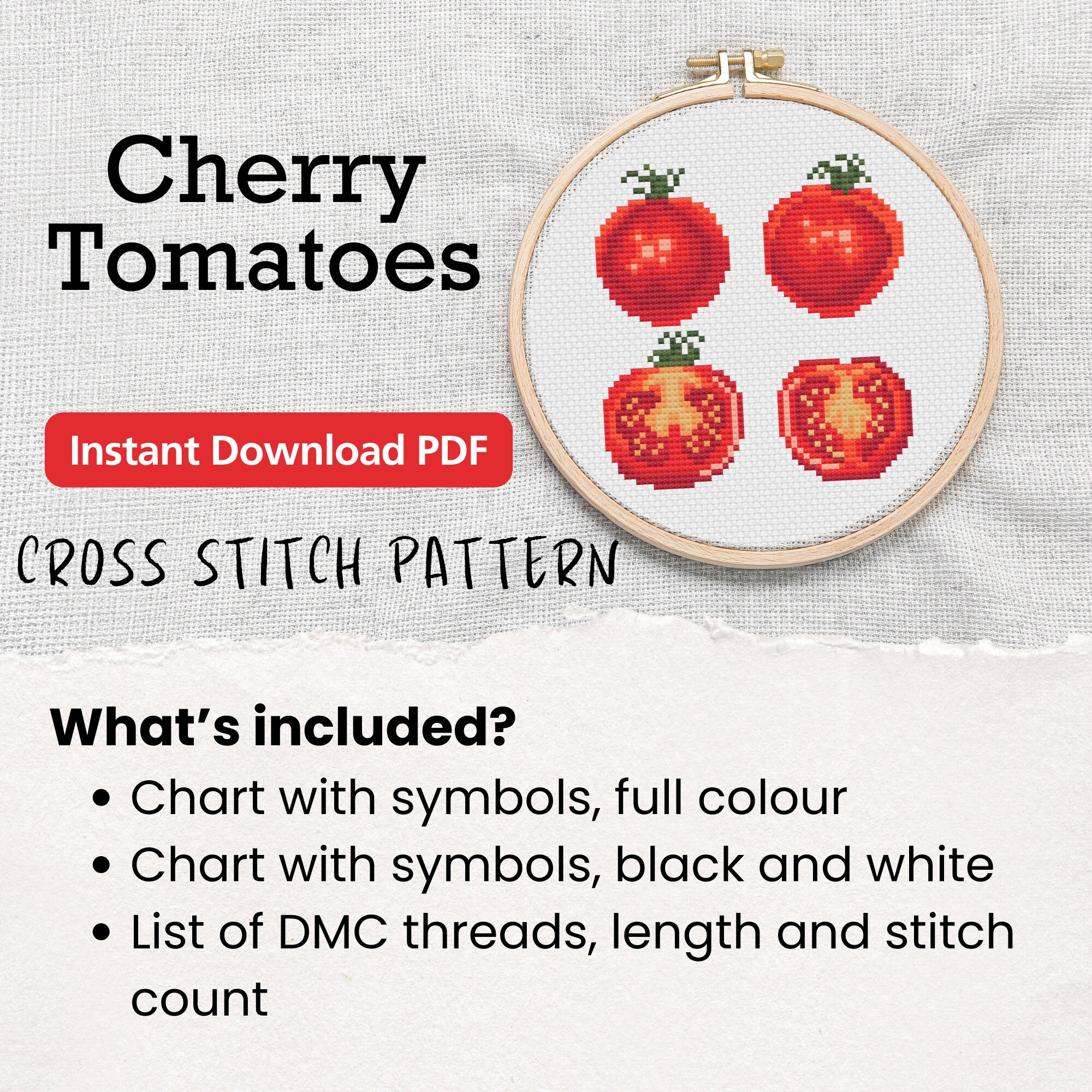 Cherry Tomatoes Cross Stitch Pattern: Beginner Vegetable Sampler (PDF ...