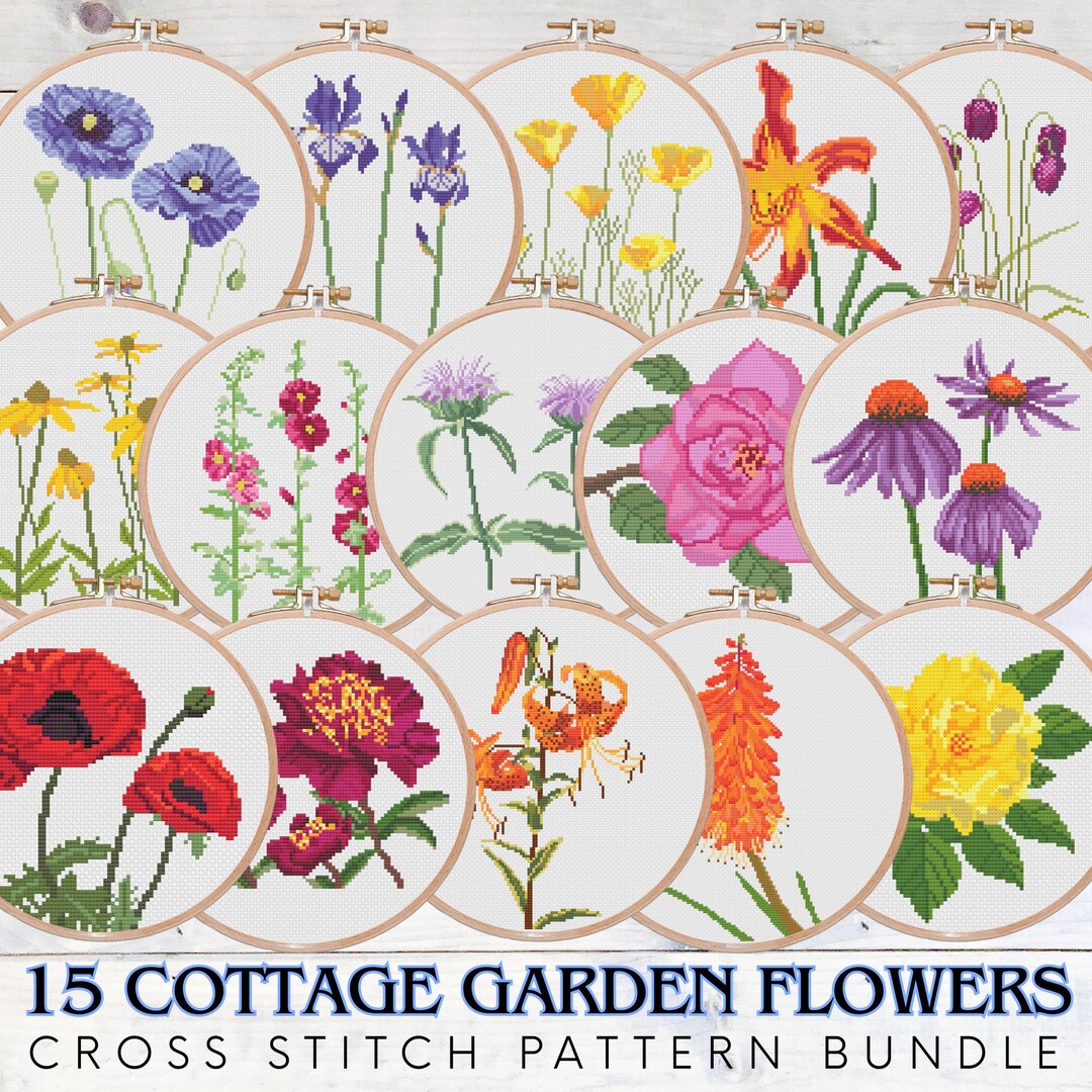 Cottage Garden Flowers Cross Stitch Pattern Bundle: 15 Floral Designs ...