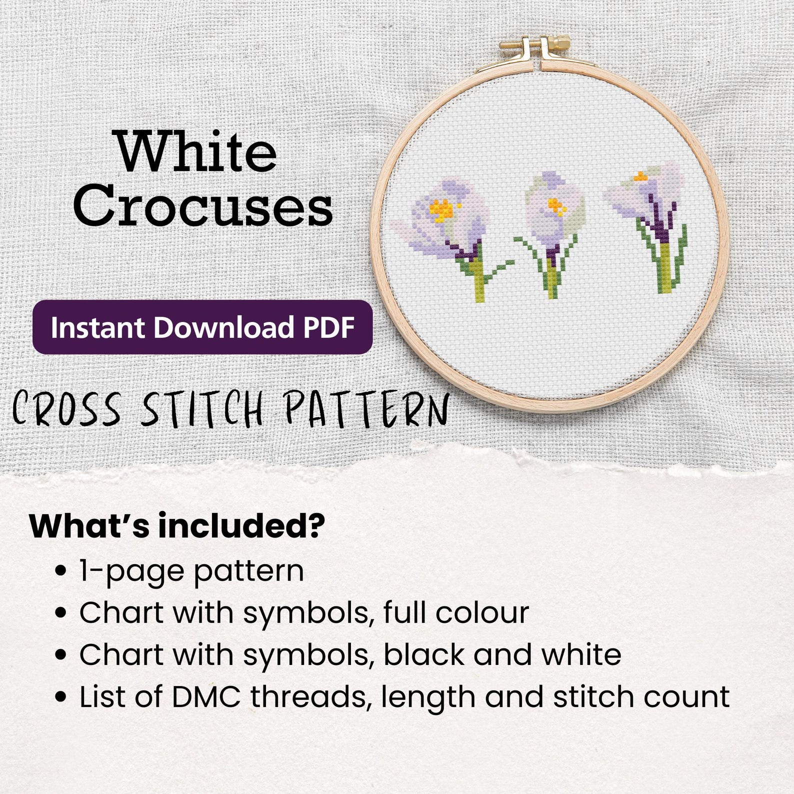 White Crocuses Cross Stitch Pattern - Modern Cross Stitch Pattern ...