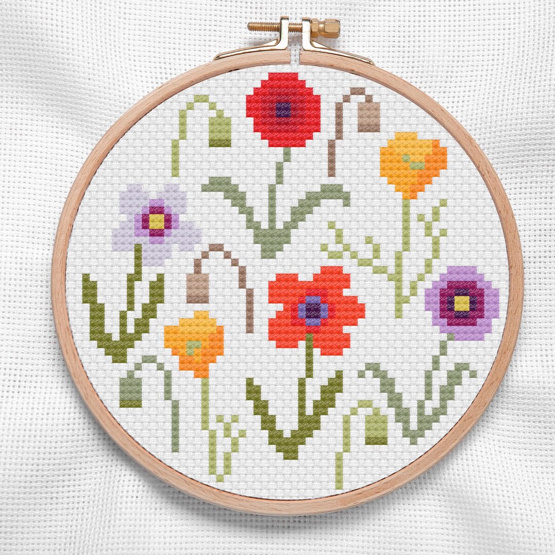Mini Poppies Garden 4 Inch Cross Stitch Pattern Modern Cross Stitch ...