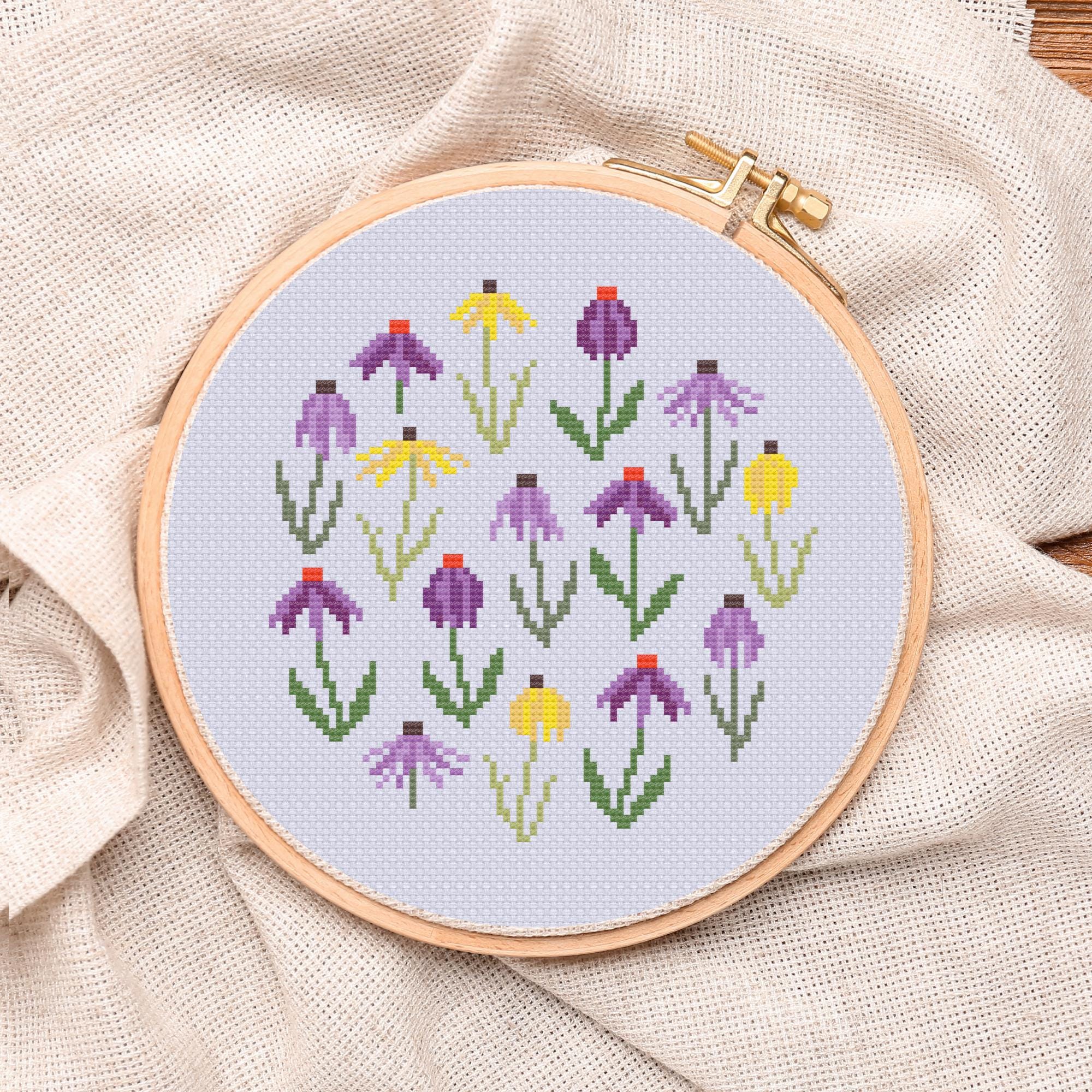 Mini Coneflowers Garden 6 Inch Cross Stitch Pattern - Modern Cross ...