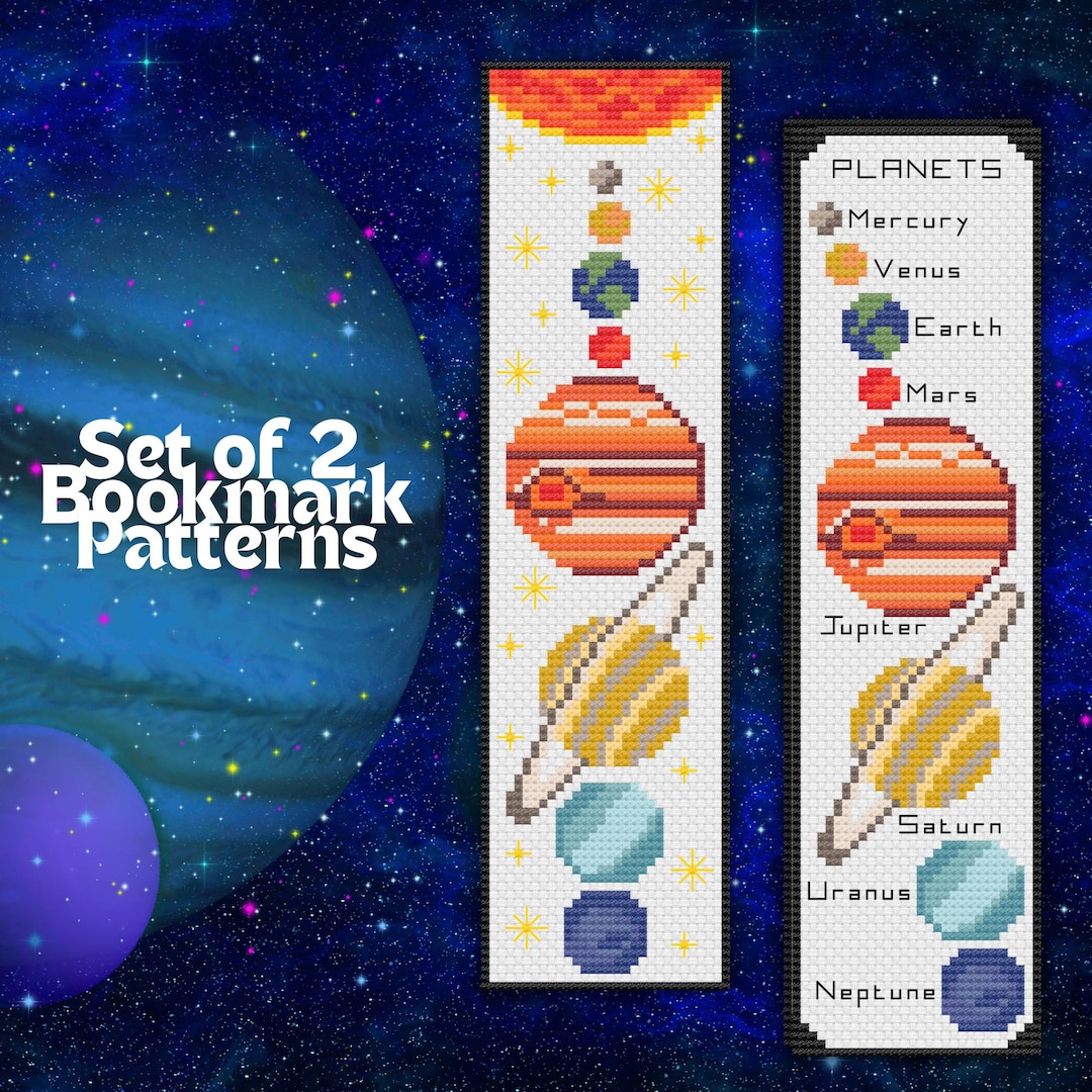 Solar System Bookmark Cross Stitch Patterns, Set of 2: Planets, Sun ...