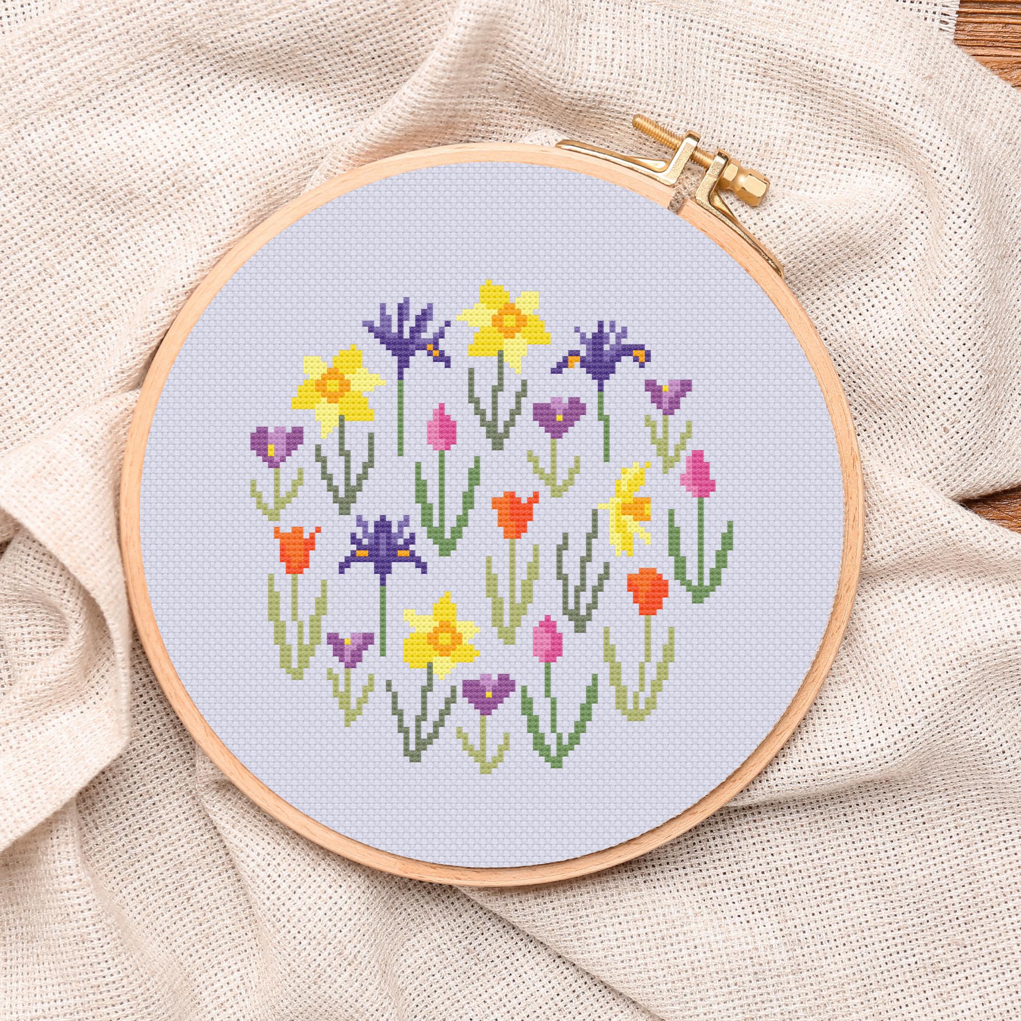 Mini Spring Flowers Garden 6 Inch Cross Stitch Pattern - Modern Cross ...