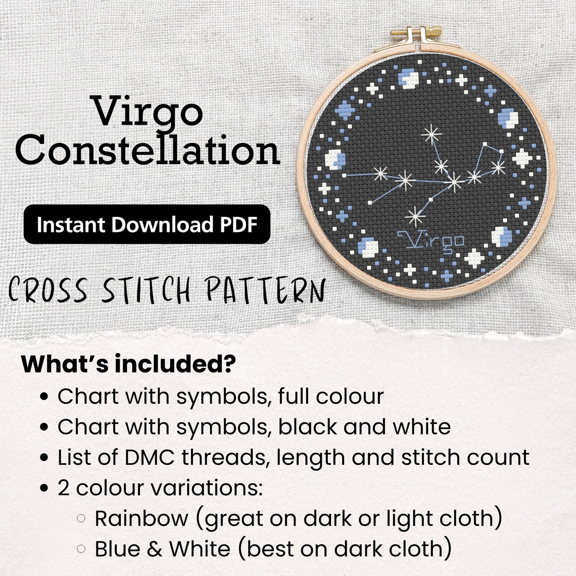 Virgo Constellation Cross Stitch Pattern: Modern Astrology Design (PDF ...