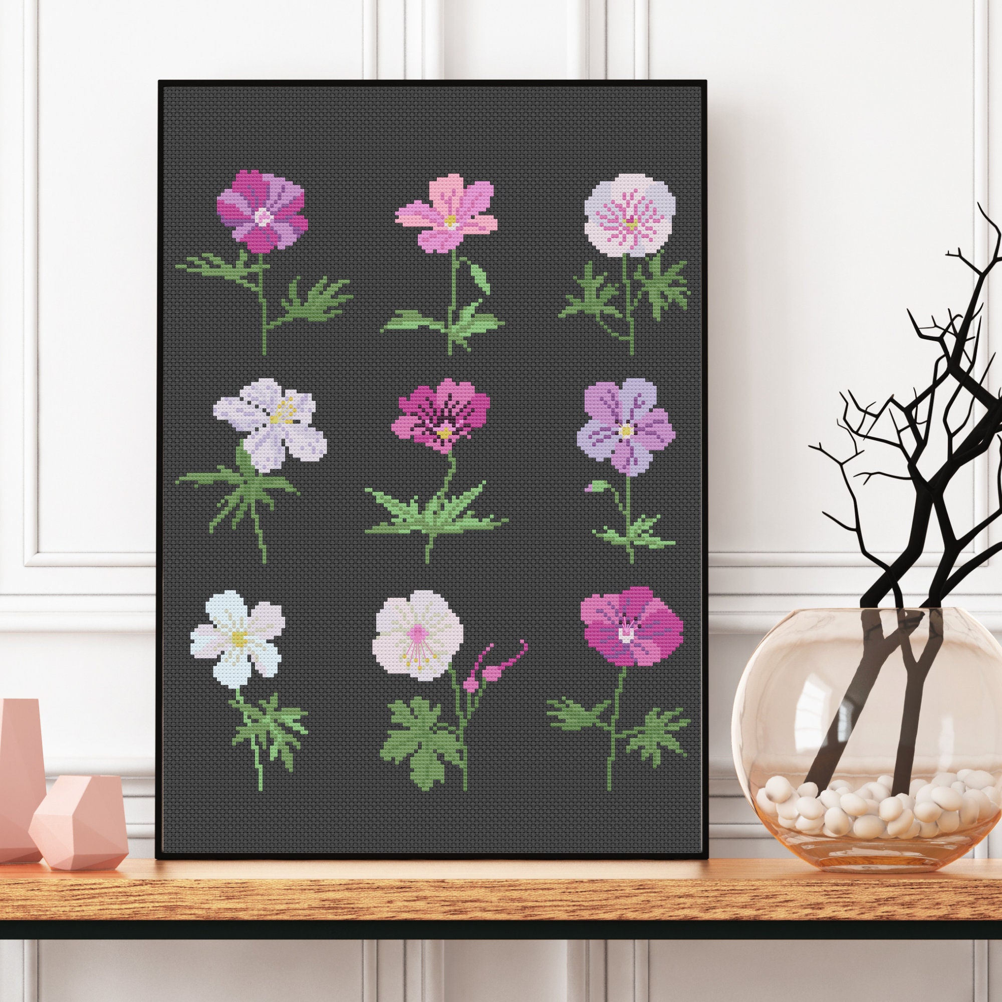 Geranium Sampler Cross Stitch Pattern: Cottagecore Floral (PDF Download ...
