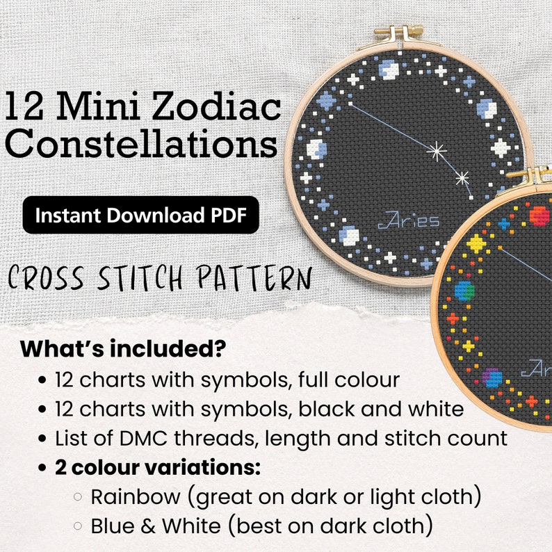 Zodiac Constellations Cross Stitch Pattern Bundle: Mini Space Embroidery (PDF Pattern) - Etsy ...