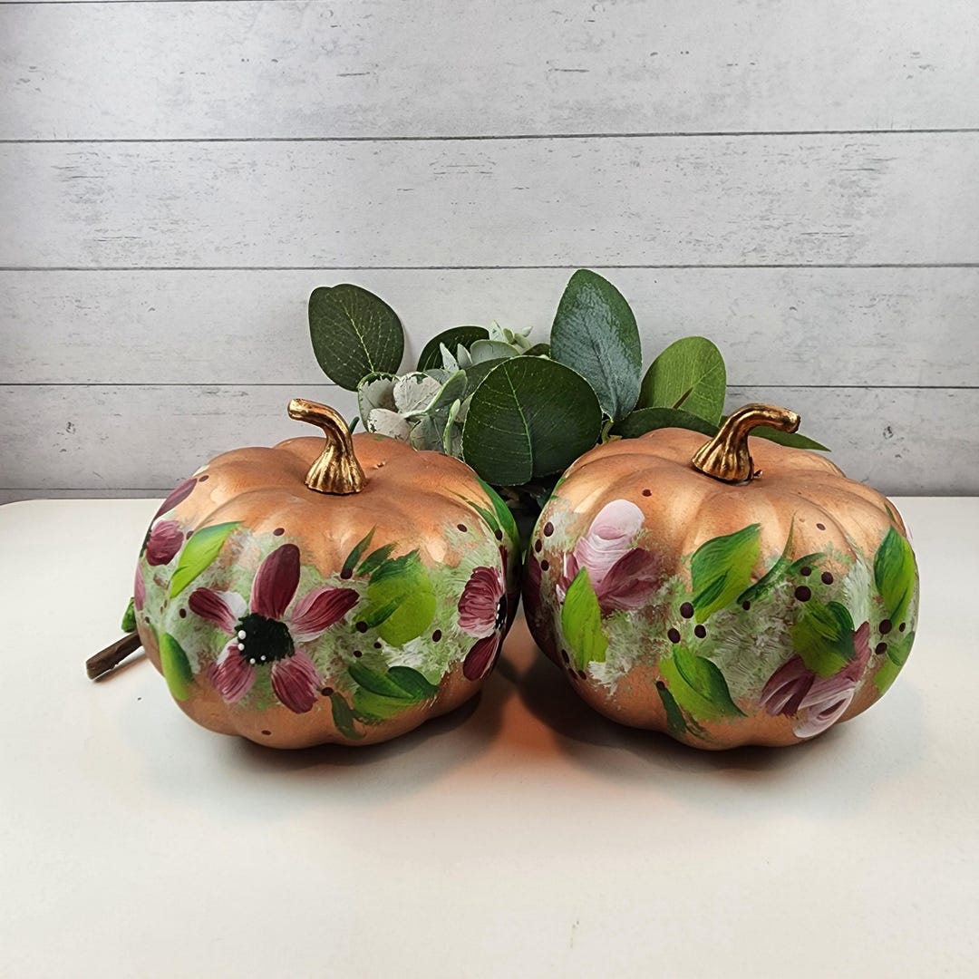 Hand Painted Rose Gold Fall Pumpkin Decor: Set of 2 - Etsy