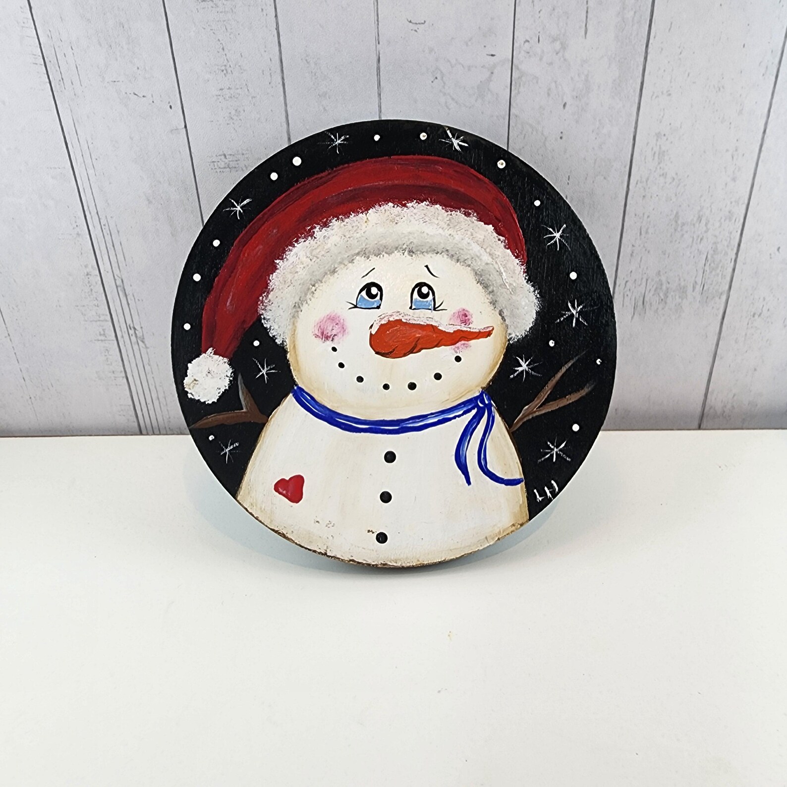 Hand Painted Snowman Decor Large Wood Riser Candle Mat - Etsy