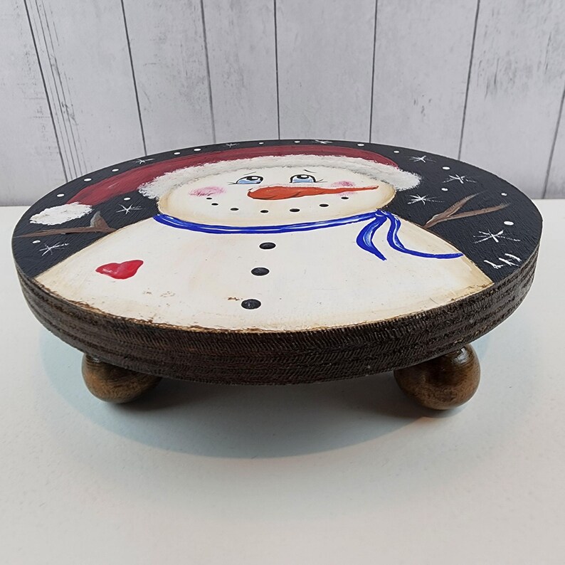Hand Painted Snowman Decor Large Wood Riser Candle Mat - Etsy
