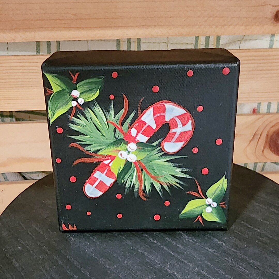 Hand Painted Candy Cane Mini Canvas Block, Christmas Decor - Etsy