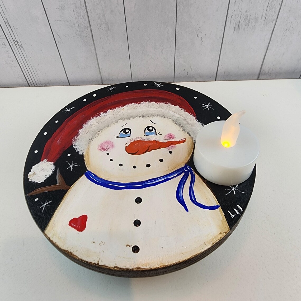 Hand Painted Snowman Decor Large Wood Riser Candle Mat - Etsy