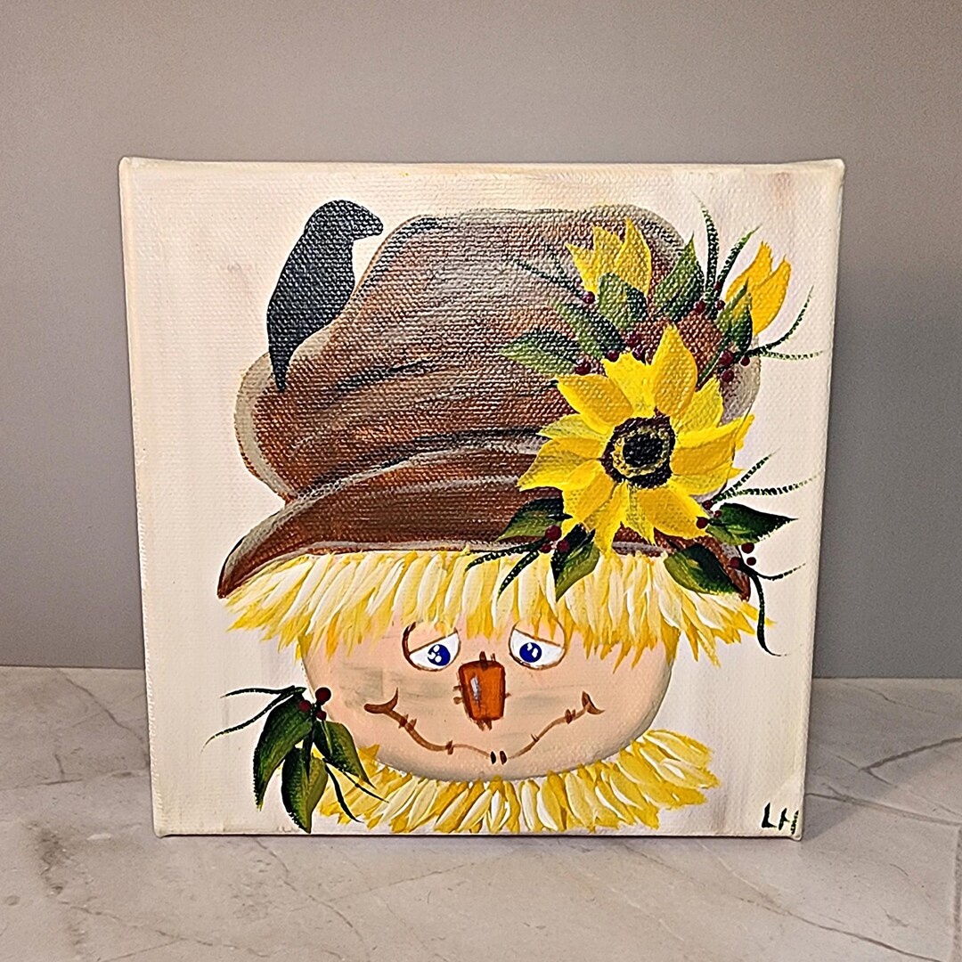 Scarecrow and Sunflower Hand Painted on Canvas, Hand Painted Canvas - Etsy