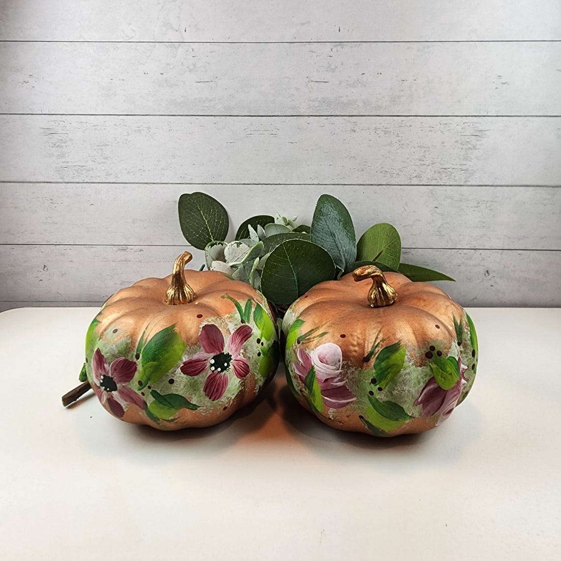 Hand Painted Rose Gold Fall Pumpkin Decor: Set of 2 - Etsy