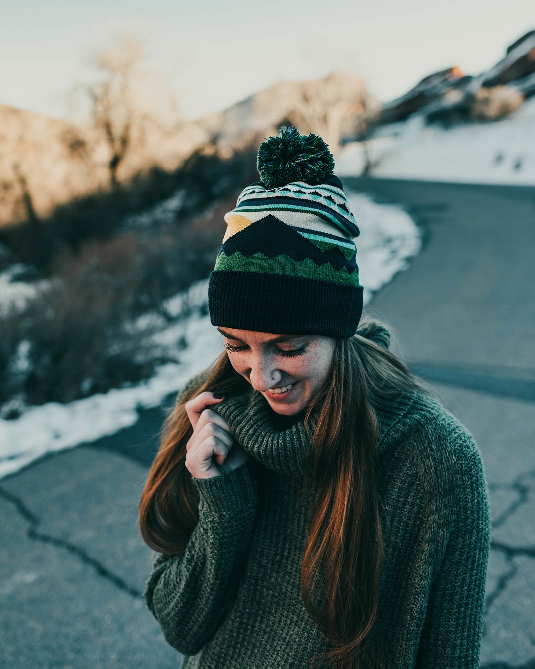 Sunset- Knit Beanie Pom Hat - Etsy